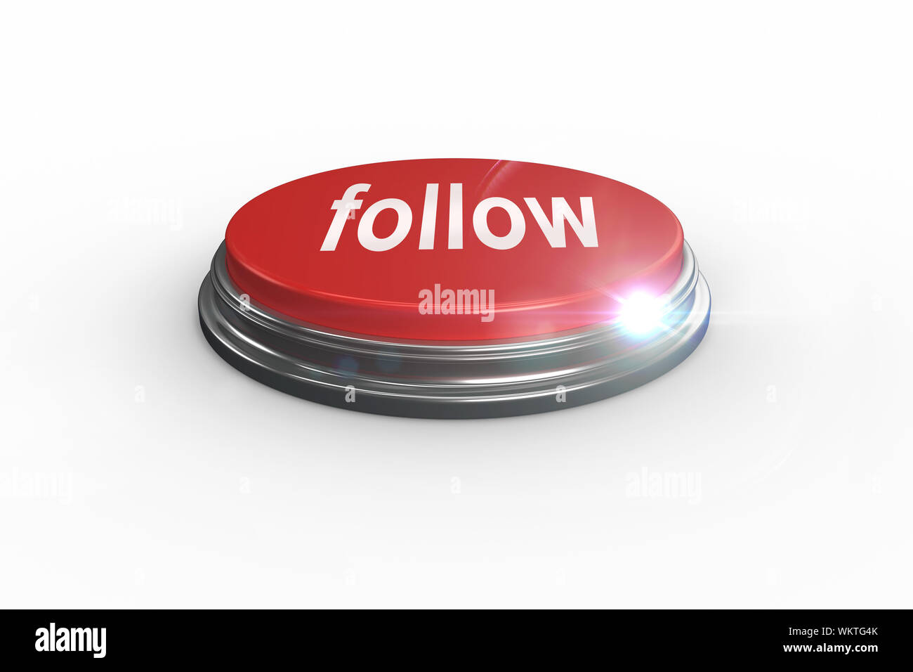 The word follow against digitally generated red push button Stock Photo ...