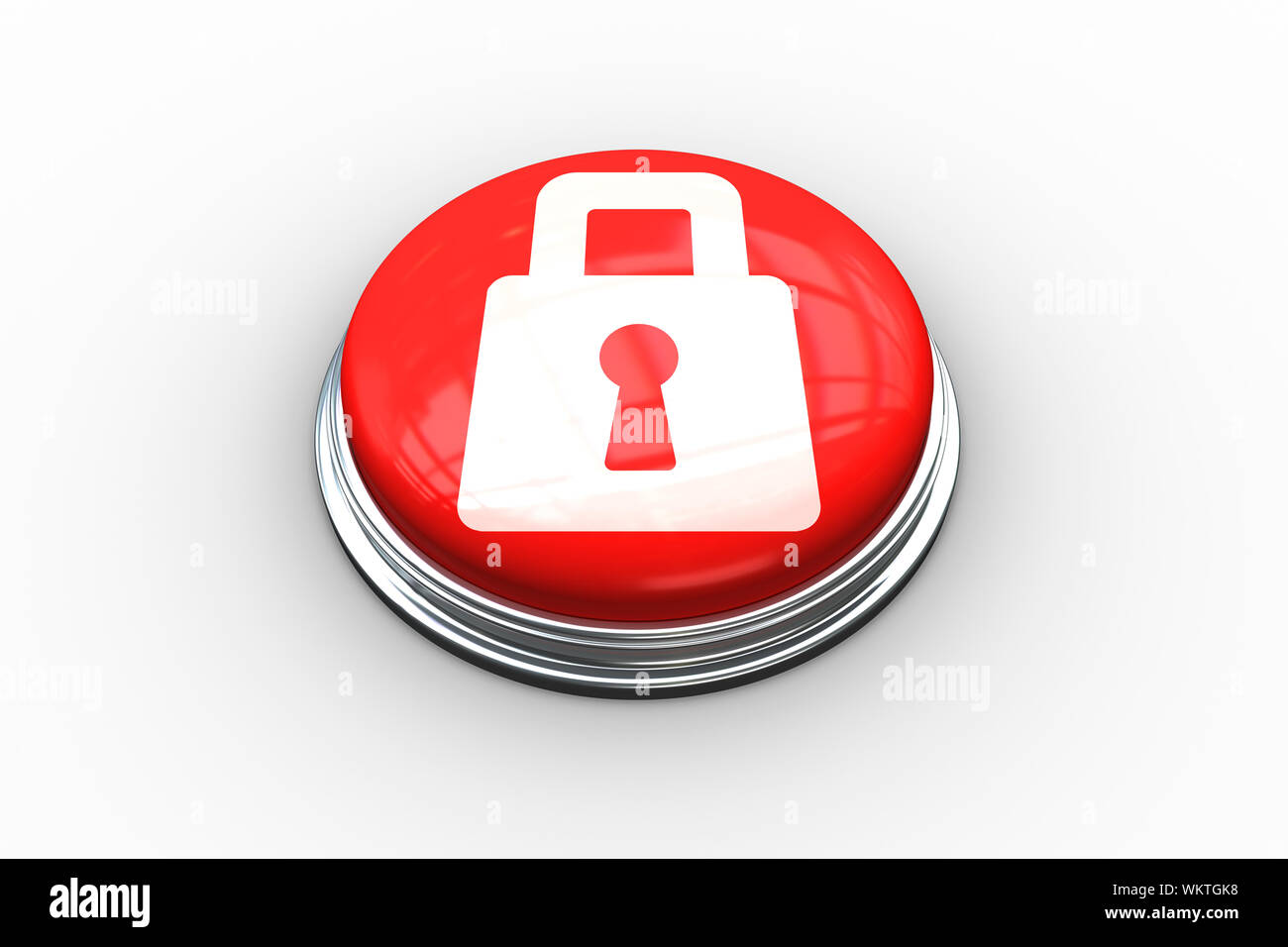 Composite image of lock on digitally generated red push button Stock ...