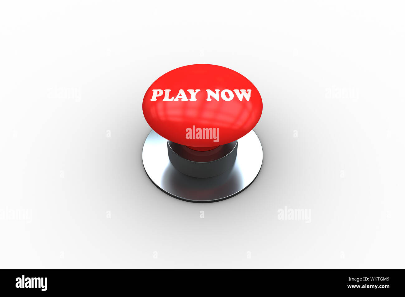 The words play now on digitally generated red push button Stock Photo ...