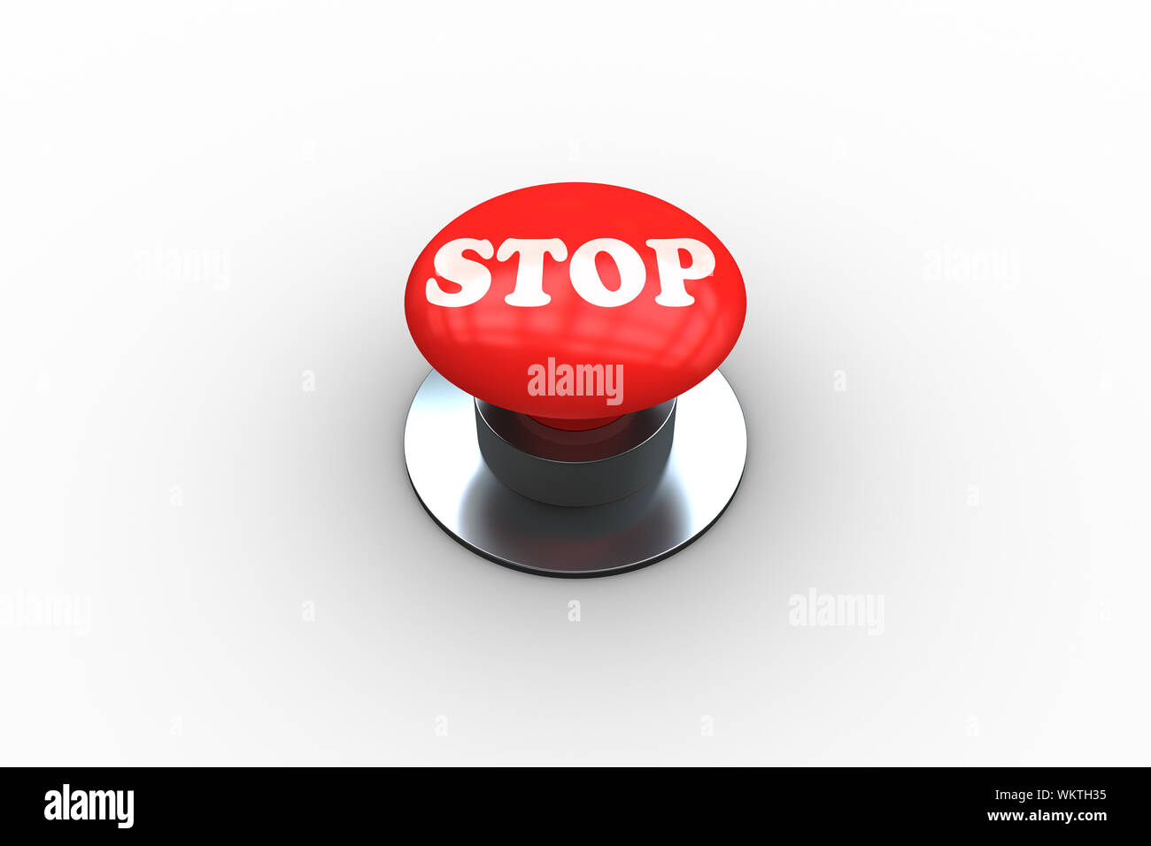 The word stop on digitally generated red push button Stock Photo - Alamy