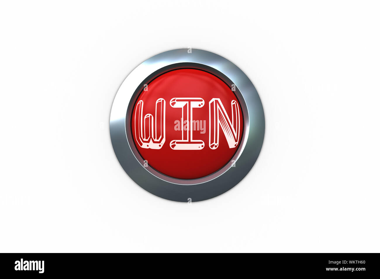 Win on digitally generated red push button against white background ...