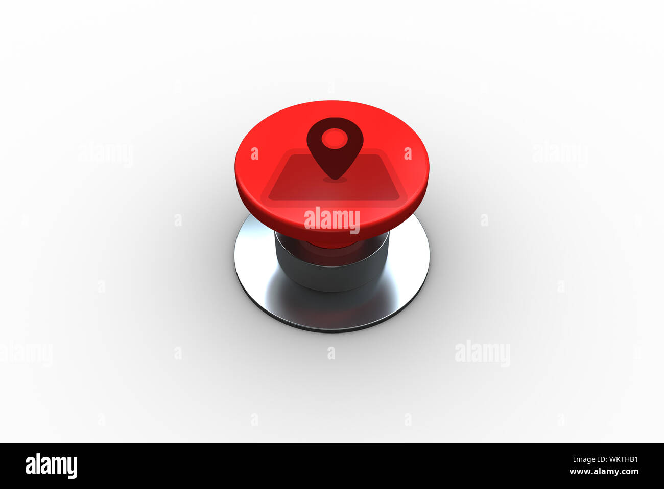 Composite image of map marker graphic on digitally generated red push ...