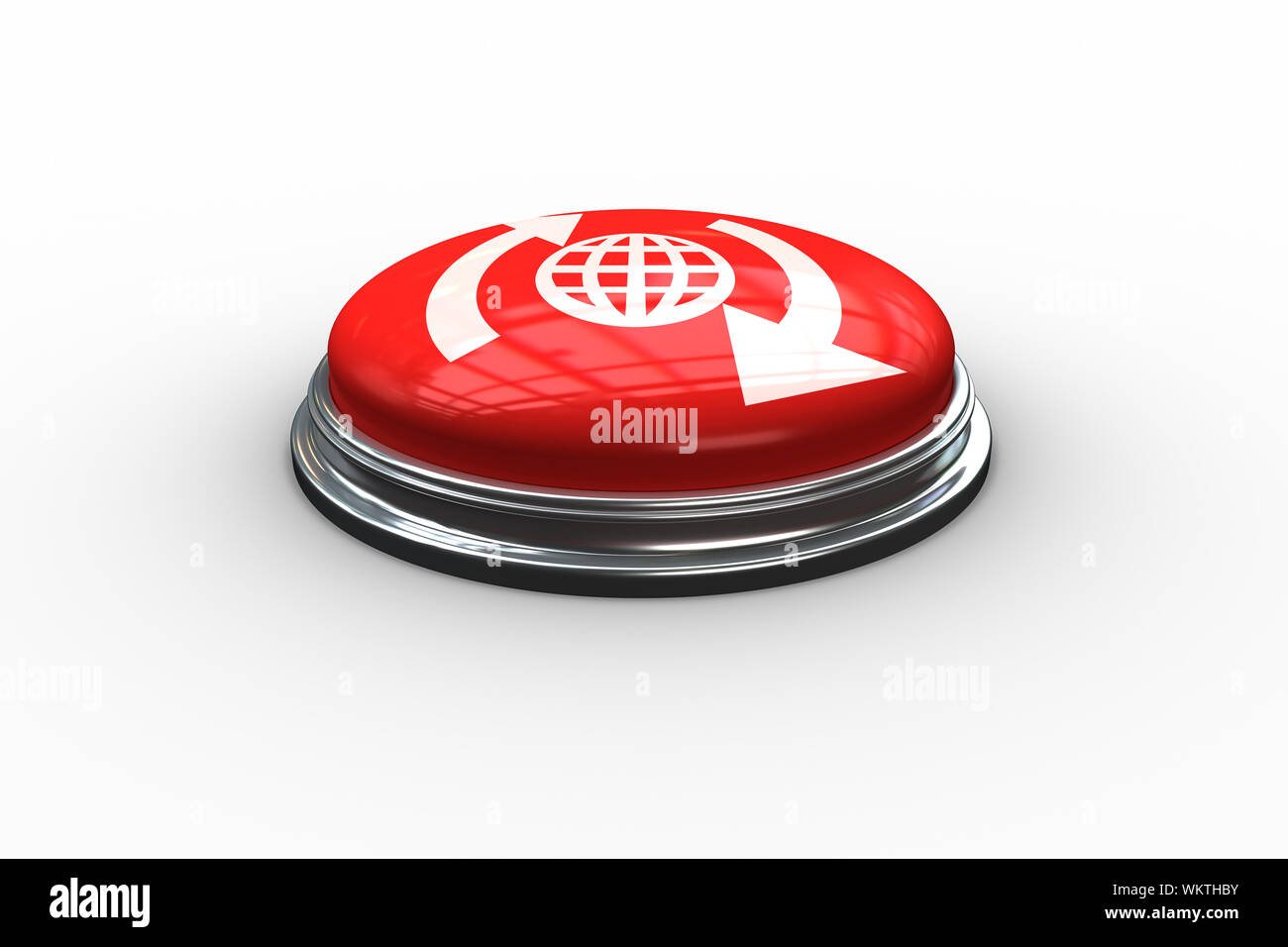 Sphere and arrows graphic on digitally generated red push button Stock ...