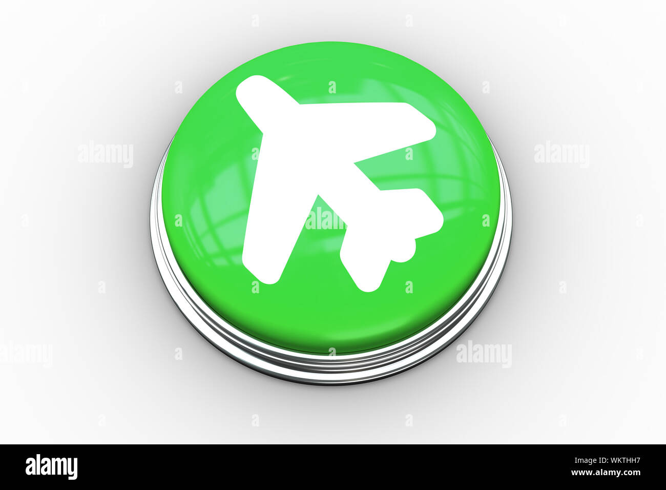 Airplane graphic on digitally generated green push button Stock Photo ...