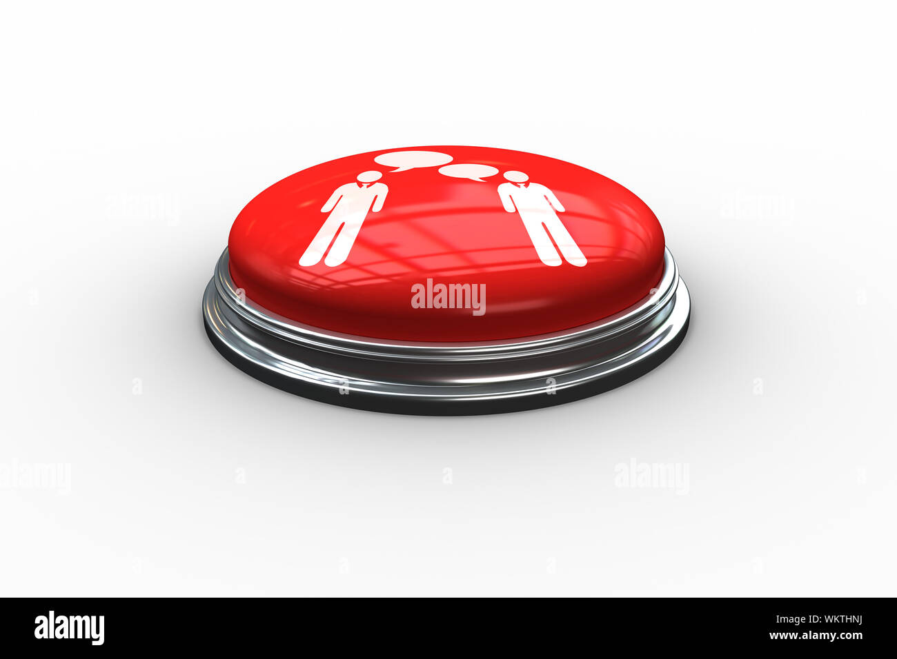 Businessmen talking graphic on digitally generated red push button ...