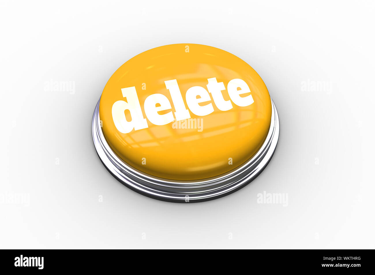 The word delete on shiny yellow push button on white background Stock ...