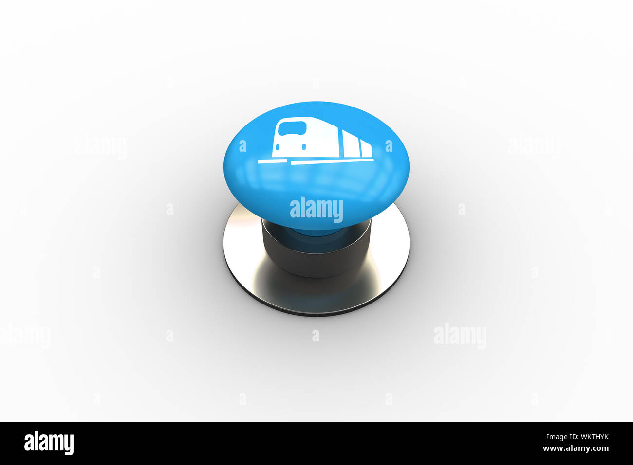 Composite image of train graphic on blue push button Stock Photo - Alamy