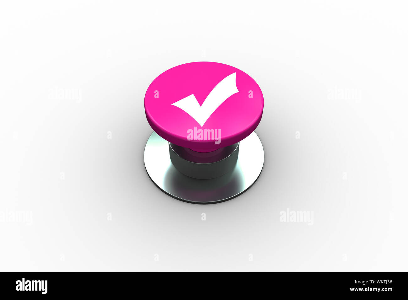Composite image of tick symbol graphic on pink push button Stock Photo ...