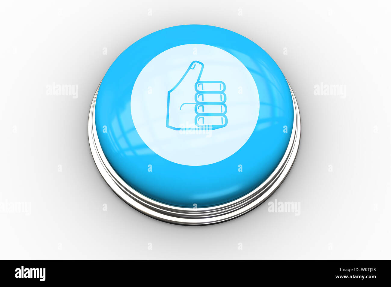 Thumbs up graphic on blue button on white background Stock Photo - Alamy