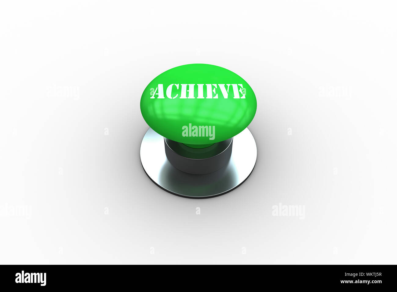 The word achieve on digitally generated green push button on white ...
