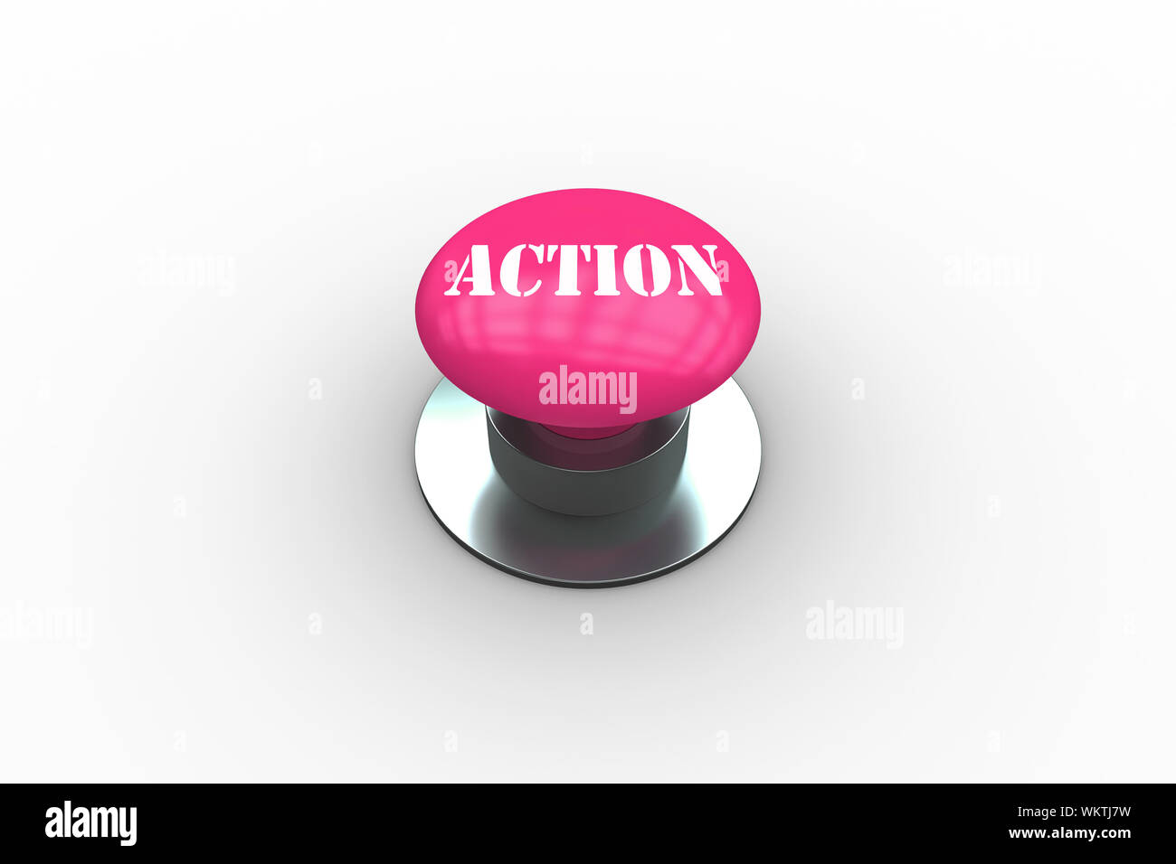 The word action on pink push button on white background Stock Photo - Alamy