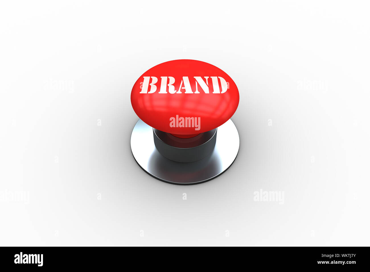 The word brand on digitally generated red push button on white ...