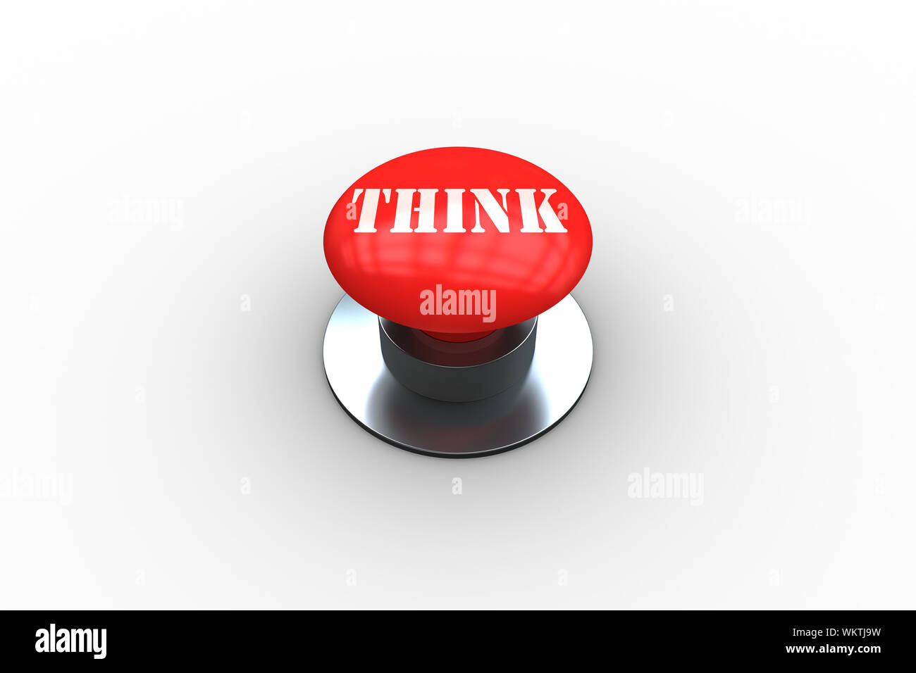 The word think on digitally generated red push button on white ...