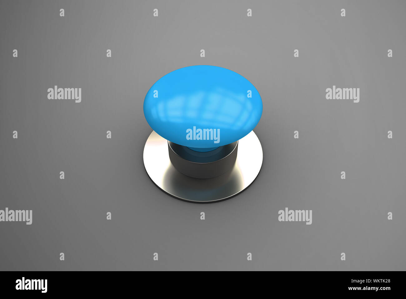 Blue push button against grey vignette Stock Photo - Alamy