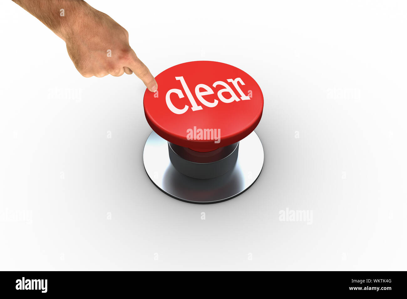 The word clear and hand pointing against white background Stock Photo ...