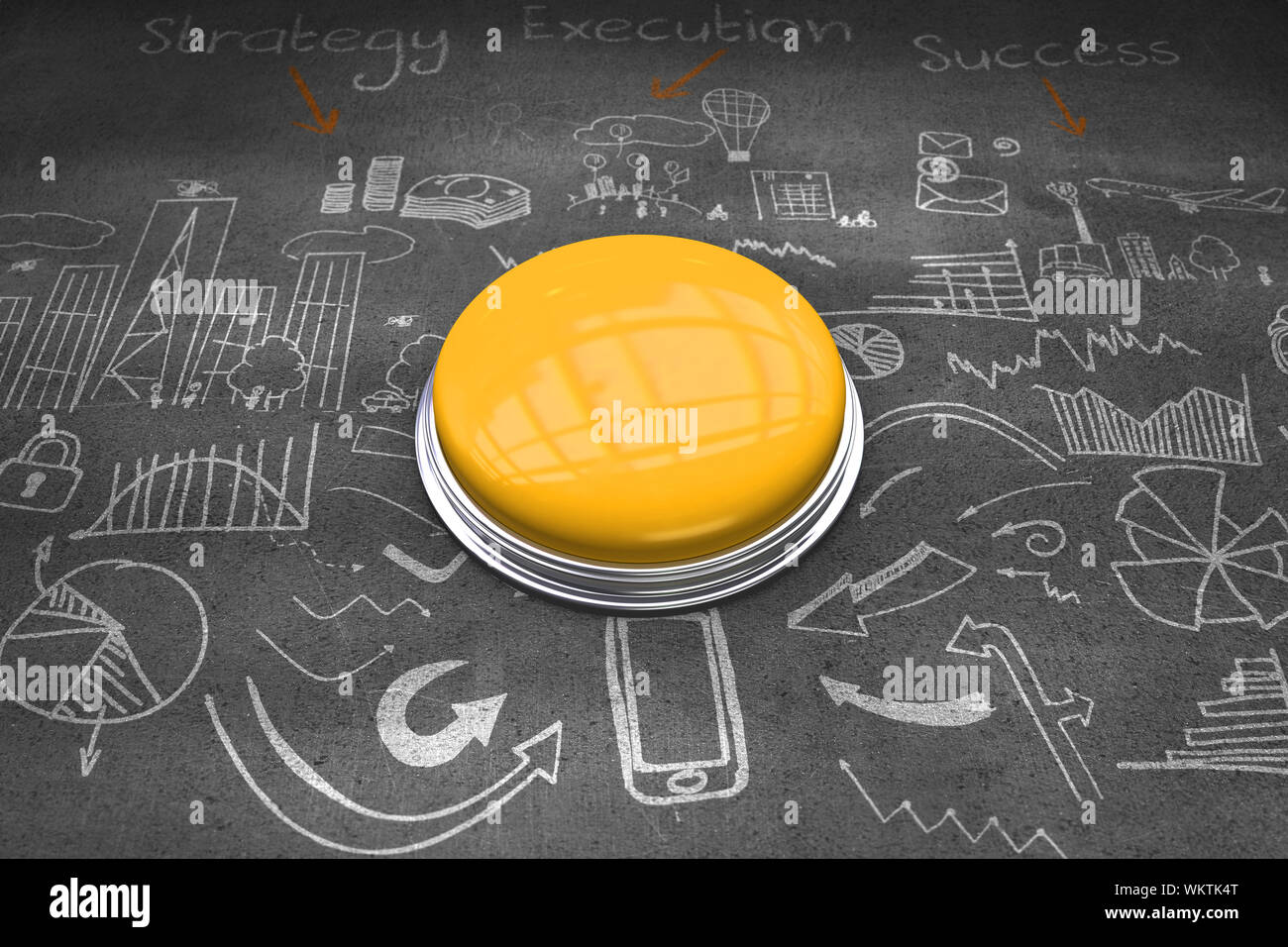 Shiny yellow push button against black wall Stock Photo - Alamy