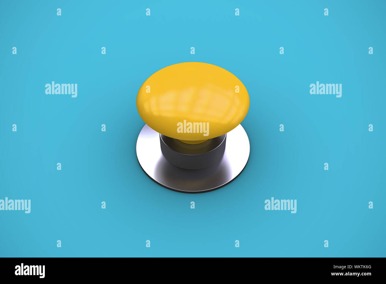 Yellow push button against blue vignette Stock Photo - Alamy