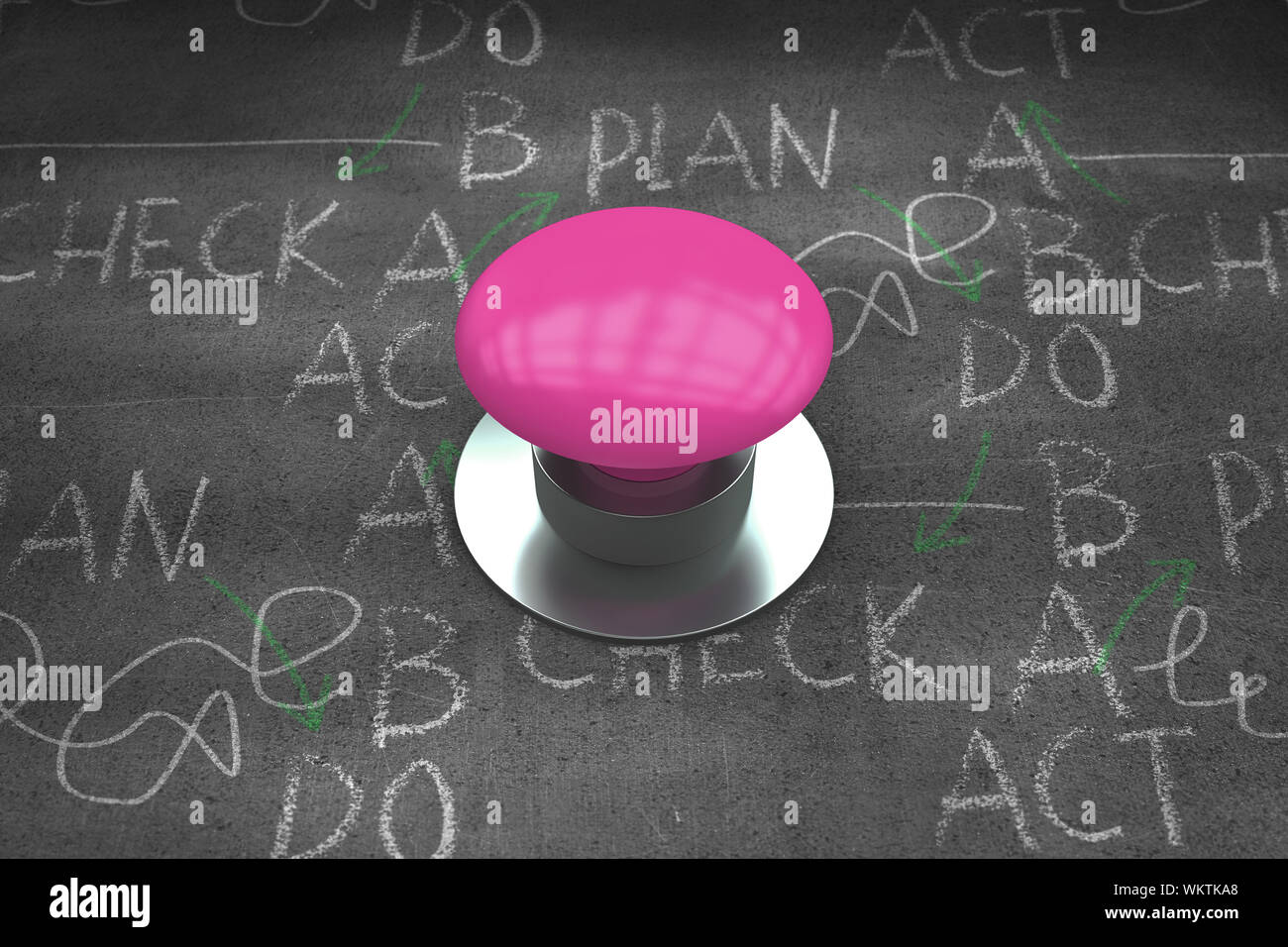 Pink push button against black wall Stock Photo - Alamy