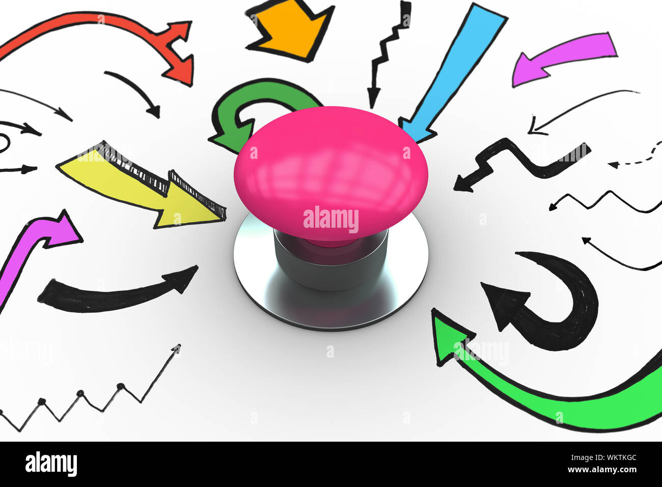 The word start and pink push button against arrows graphic Stock Photo ...