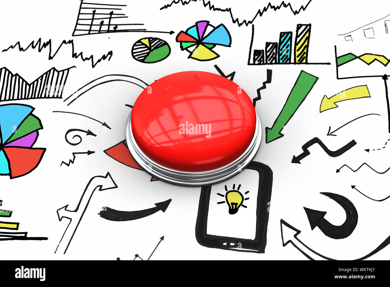 Digitally generated red push button against brainstorm graphic Stock ...