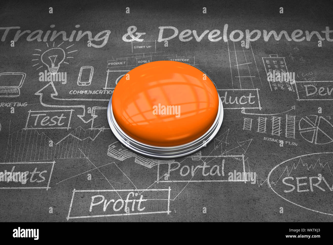 Shiny orange push button against black wall Stock Photo - Alamy