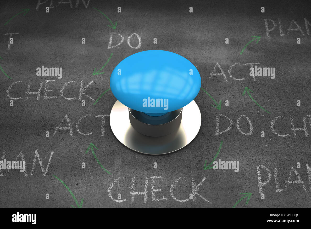 Blue push button against black wall Stock Photo - Alamy