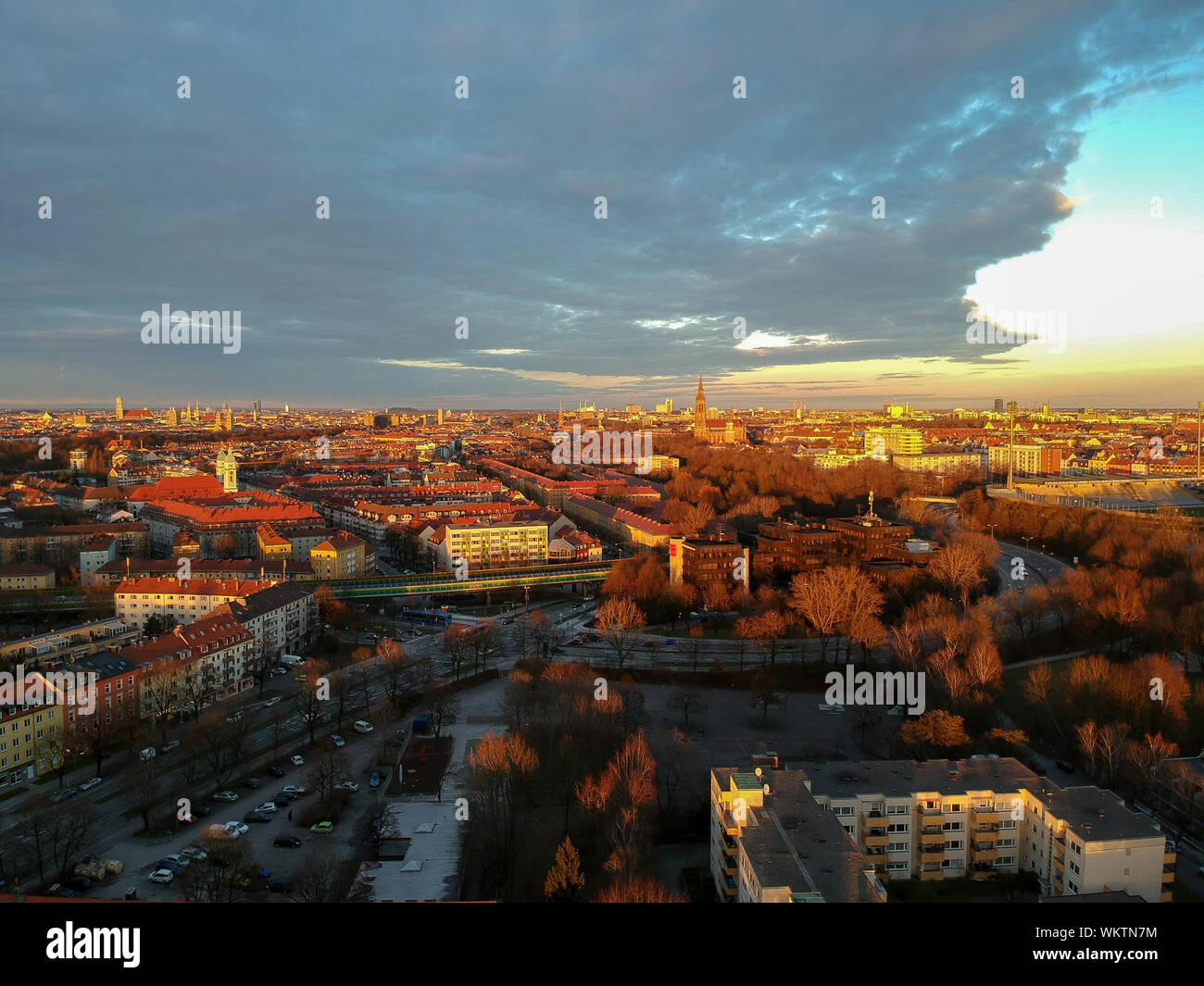 Aerial view of Munich on a winter day at sunset, munich, germany Stock ...