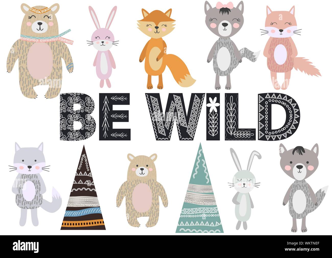 Cute Scandinavian Style Animals and Design Elements. A set of animals ...