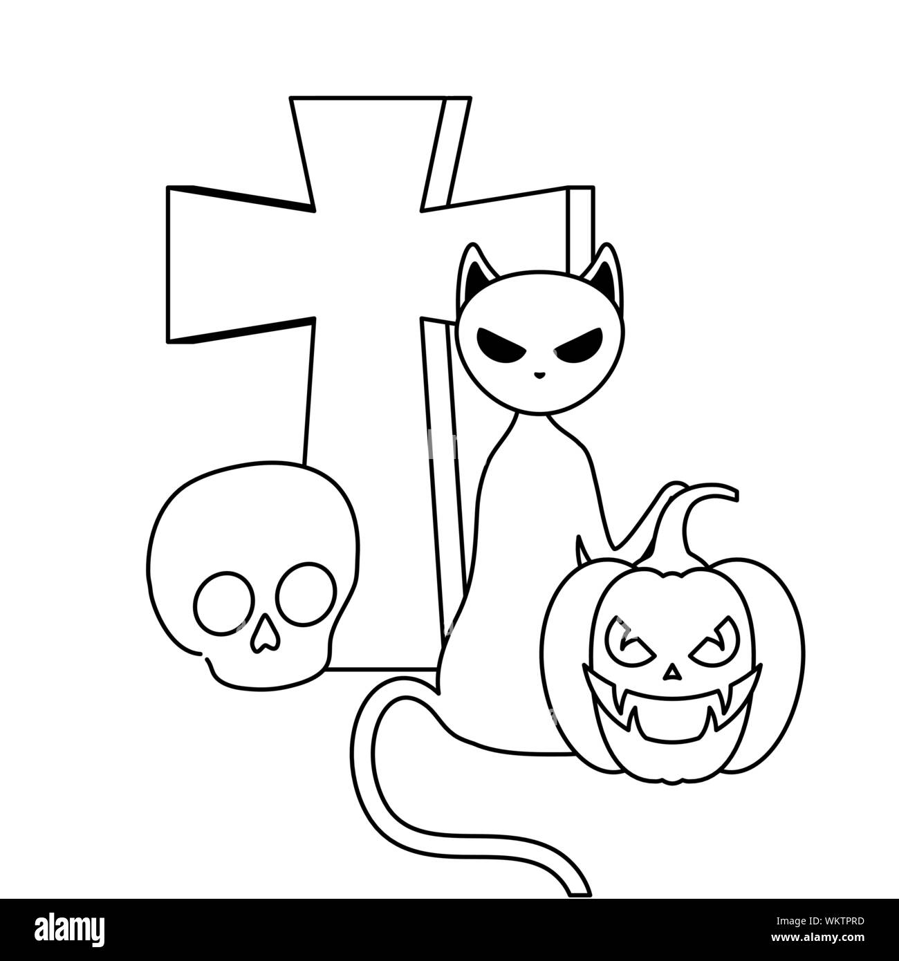 pumpkin with cross and icons halloween vector illustration design Stock ...