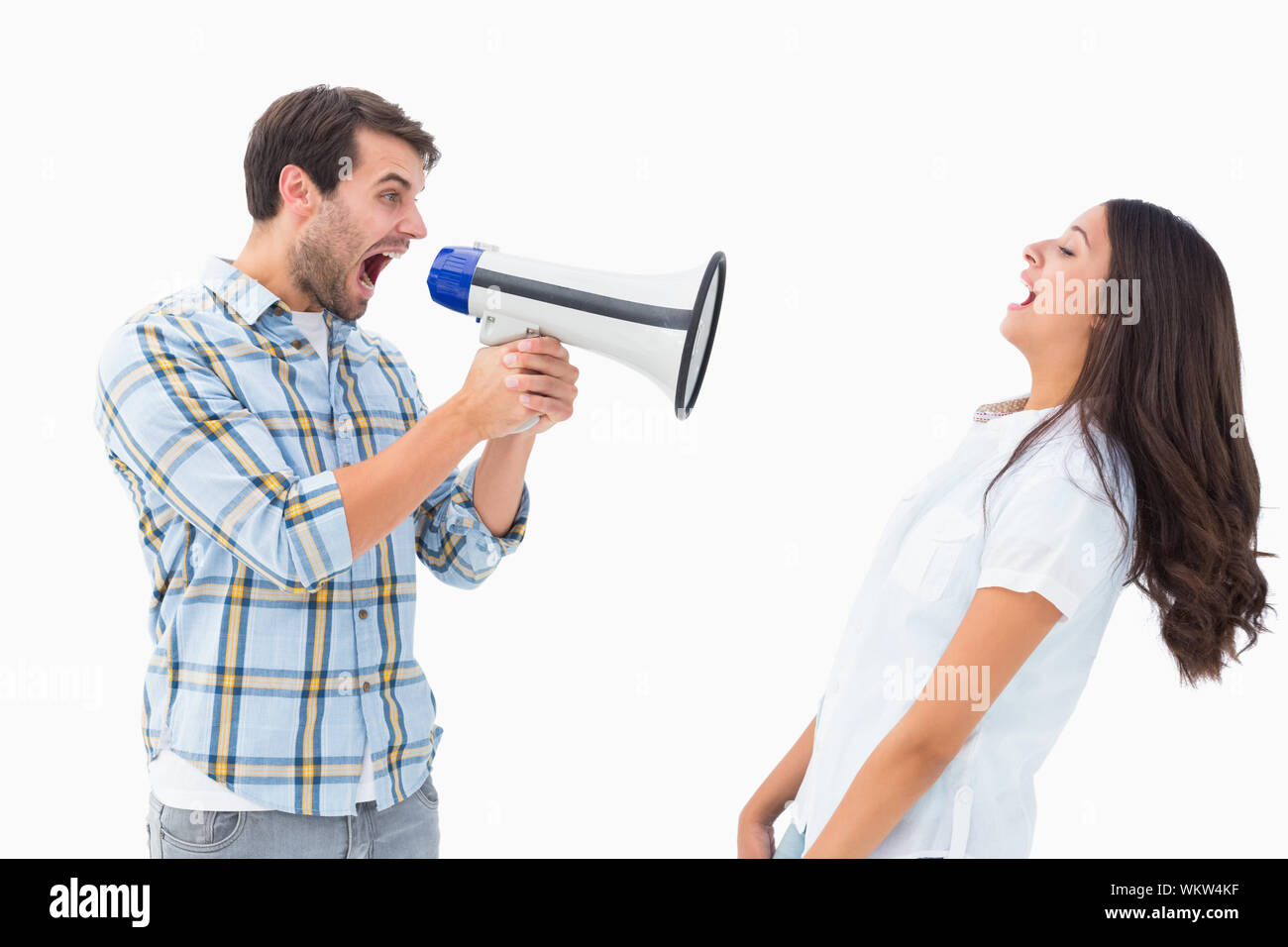 Man yelling through bullhorn hi-res stock photography and images - Alamy