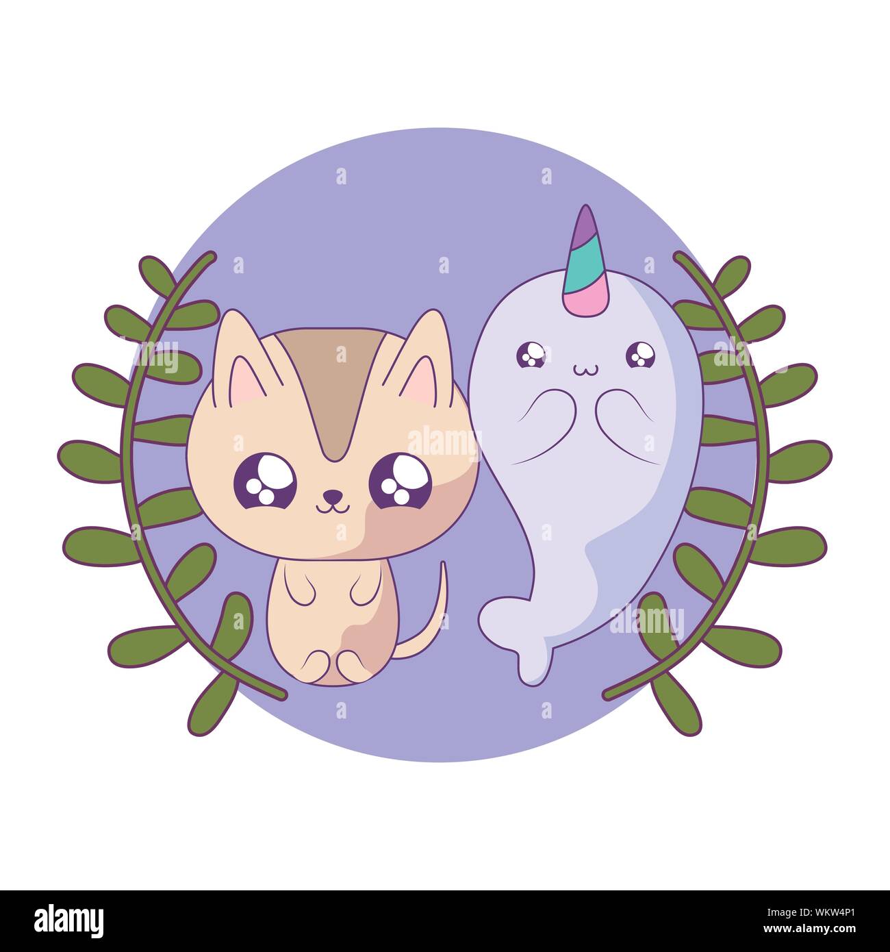 cute narwhal with cat animals baby kawaii vector illustration design ...