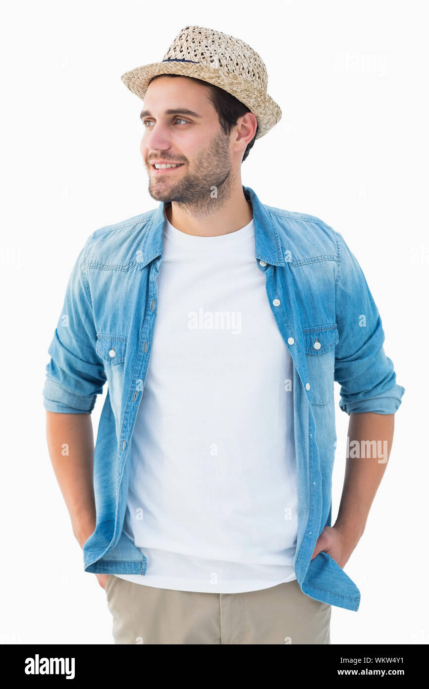 Handsome hipster wearing a trilby on white background Stock Photo - Alamy