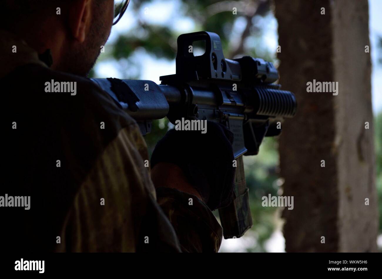 Man aiming handgun rear view hi-res stock photography and images - Alamy