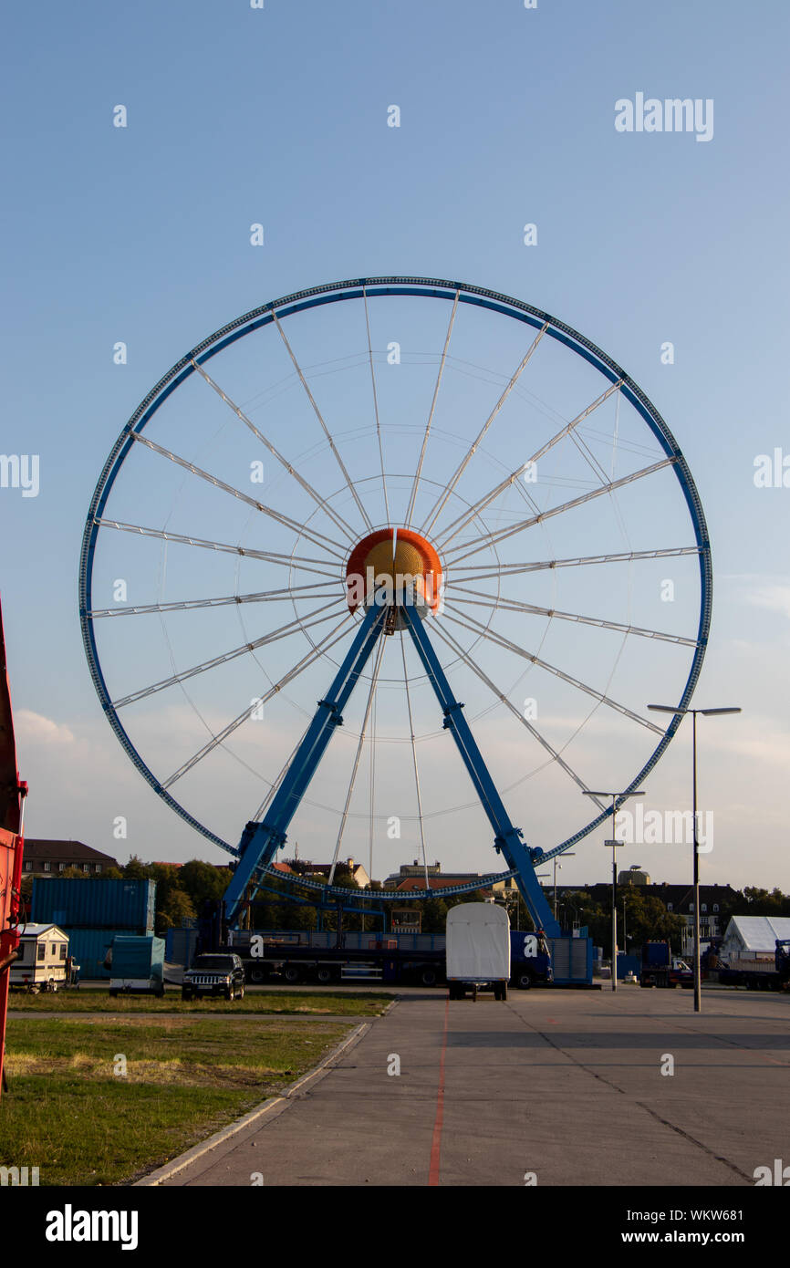 Munich, Germany - 2018 September 06: setup of the fairground rides and ...