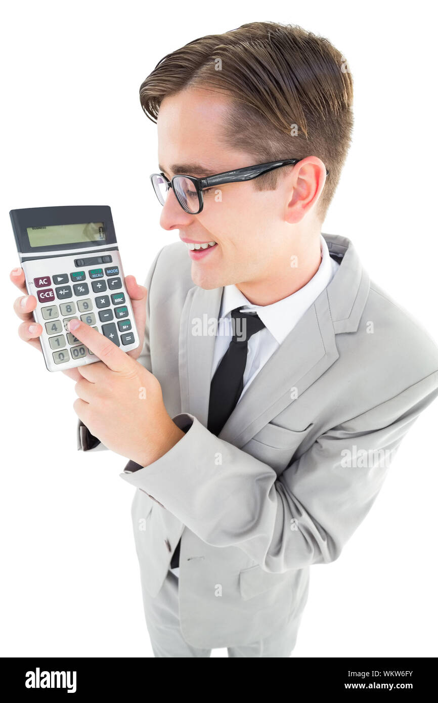 Young man holding calculator Cut Out Stock Images & Pictures - Alamy