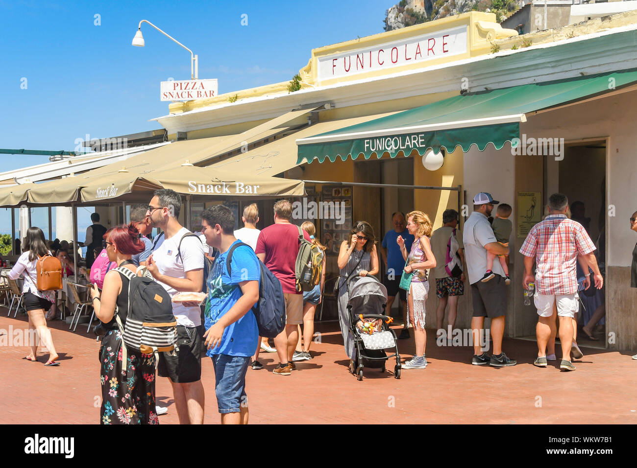 ISLE OF CAPRI, ITALY - AUGUST 2019: People outside the funicular ...