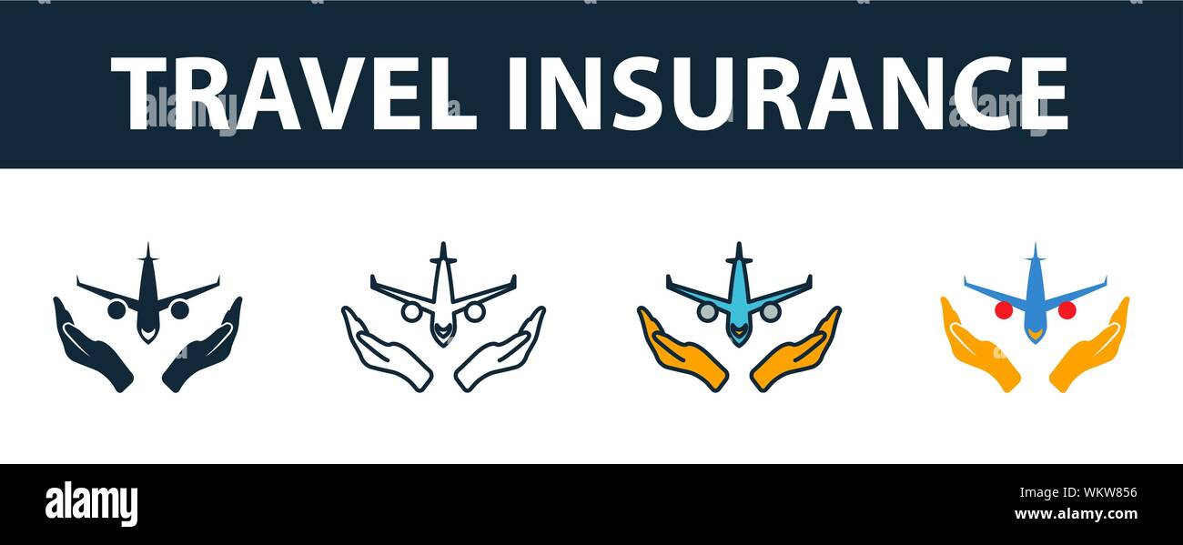 Travel Insurance icon set. Four elements in diferent styles from ...