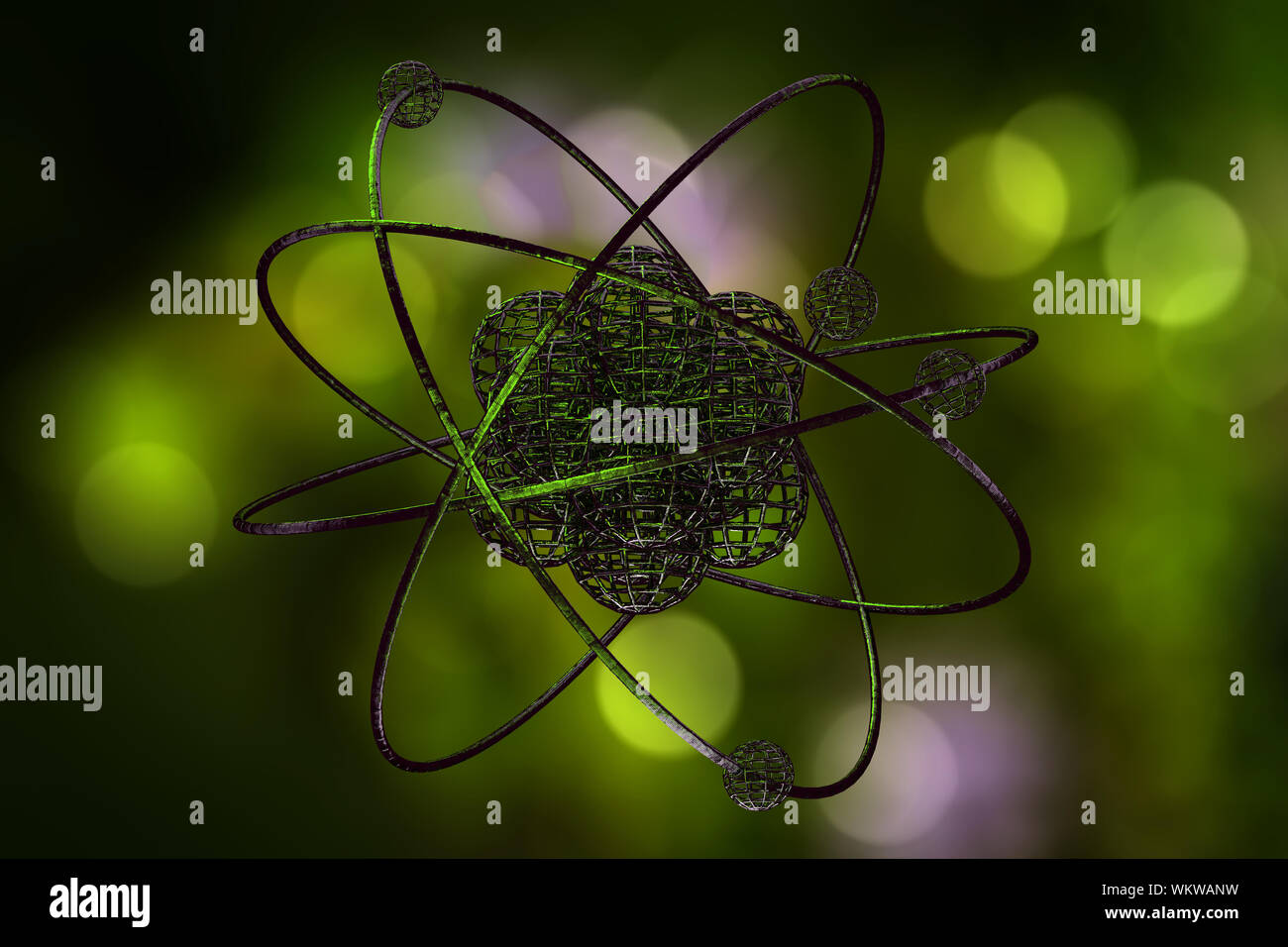 Close up of colorful atomic particle background science 3D illustration ...