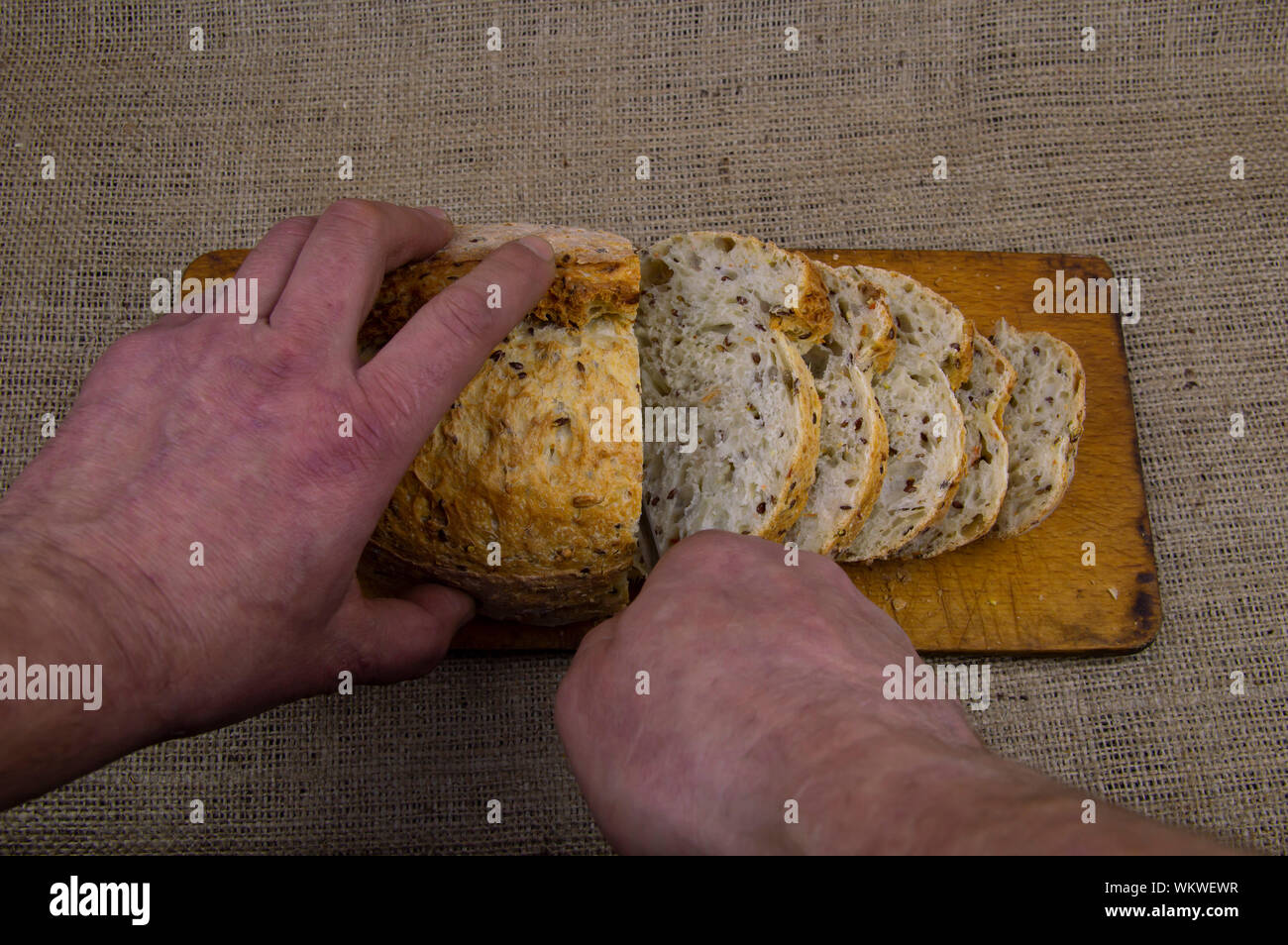 White bread with grains and a baked crust with a place to fill Stock ...