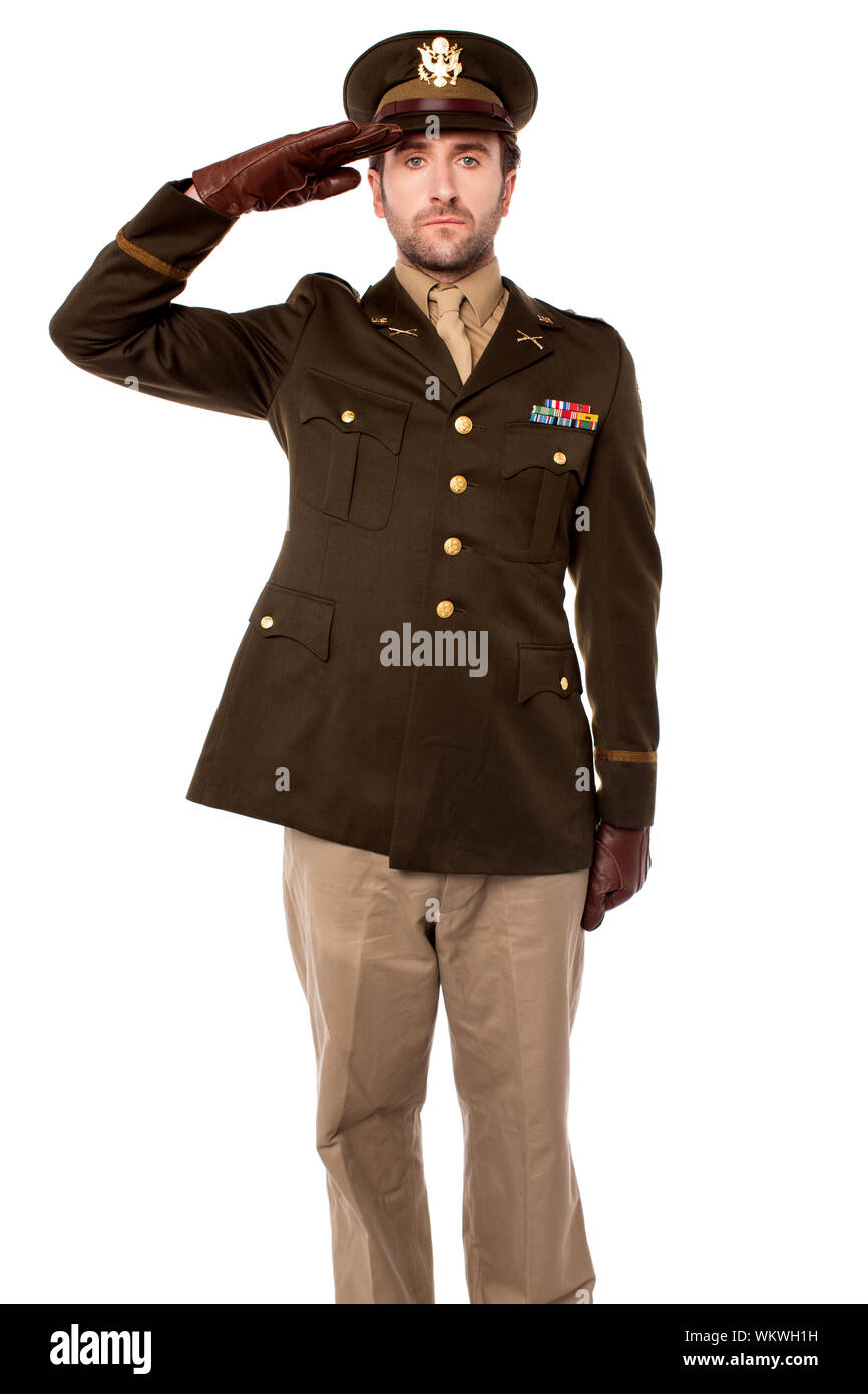 Young army man saluting isolated on white Stock Photo - Alamy