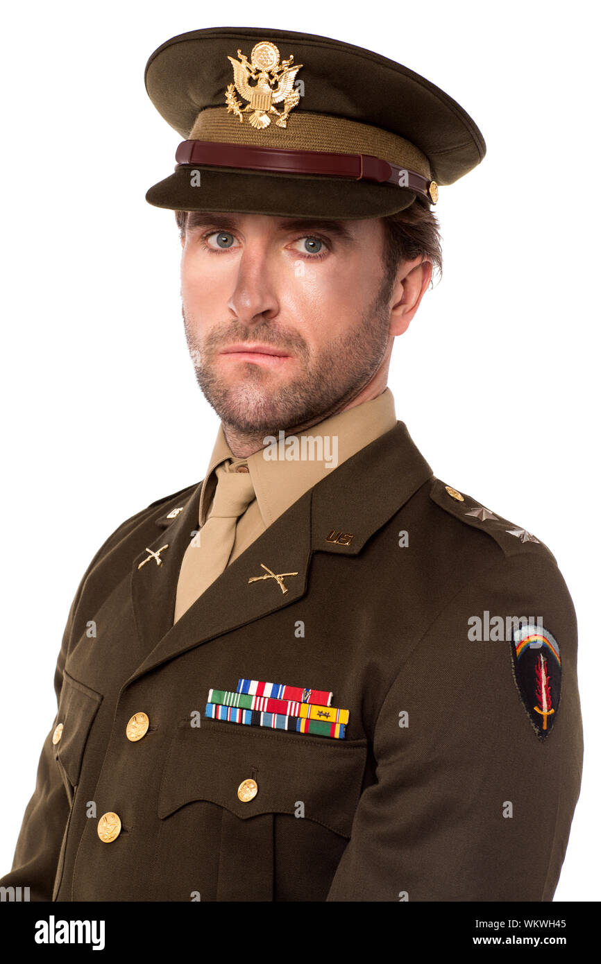 Serious USA army man isolated against white Stock Photo - Alamy