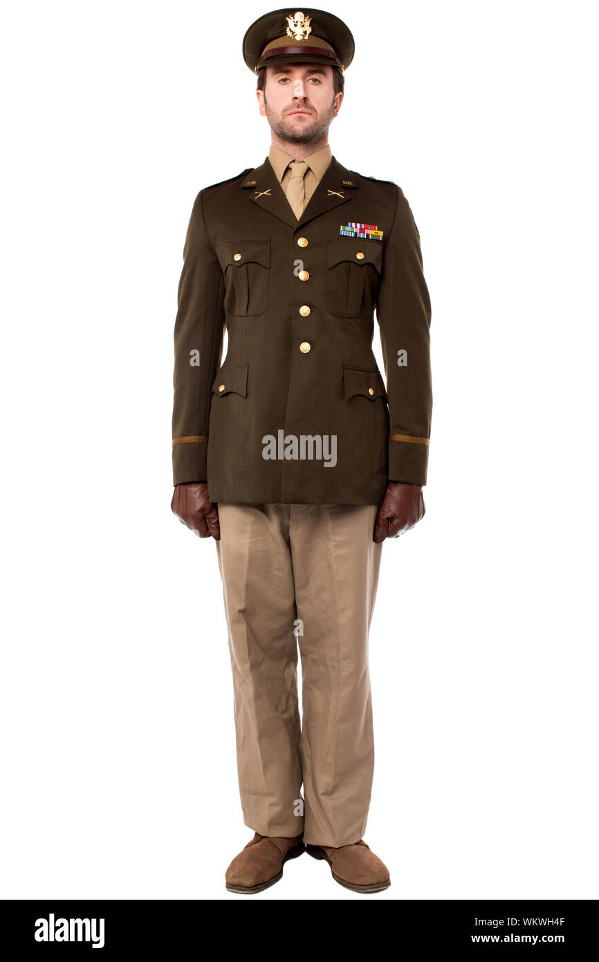Full length image of army man standing in attention Stock Photo - Alamy