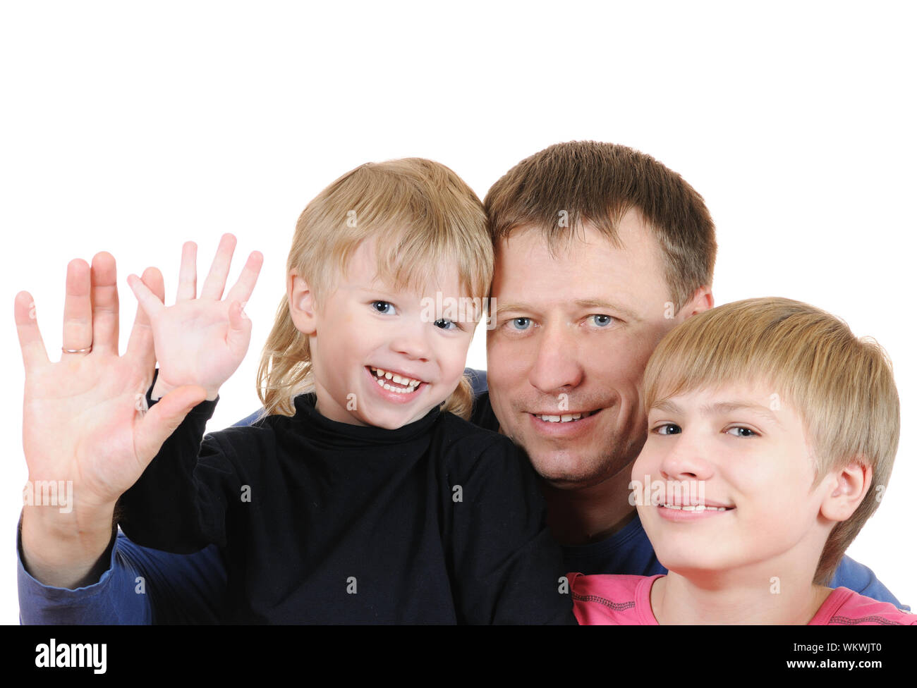 The father with two sons isolated on white background Stock Photo - Alamy