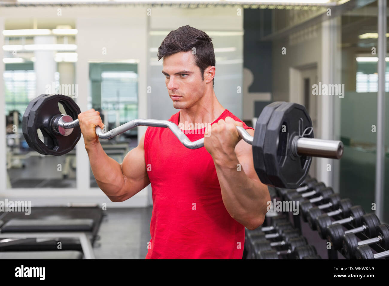 Portrait of a muscular man lifting barbell in gym Stock Photo - Alamy