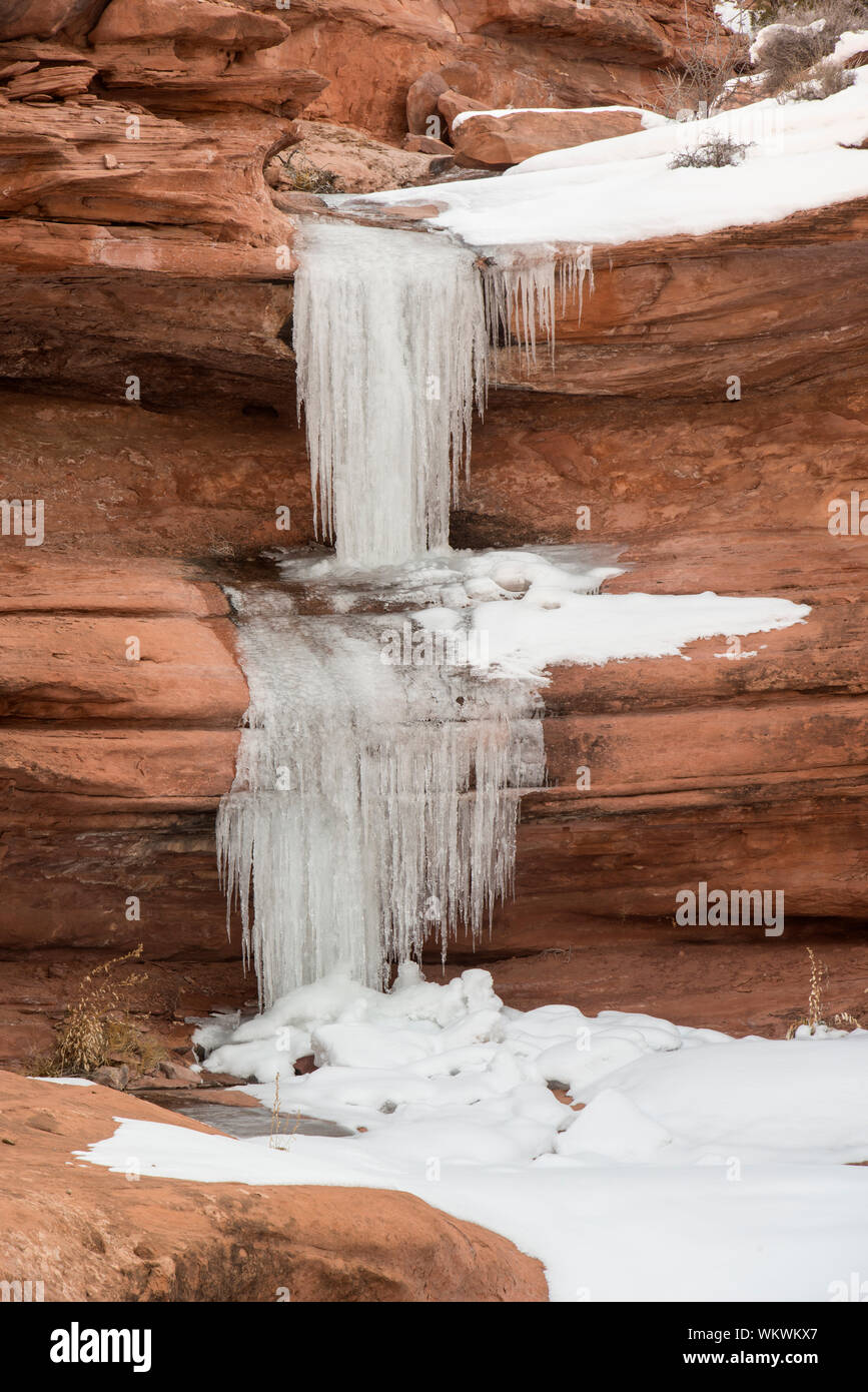 Frozen waterfall, Colorado Riverway Recreational Area, Utah, USA Stock ...