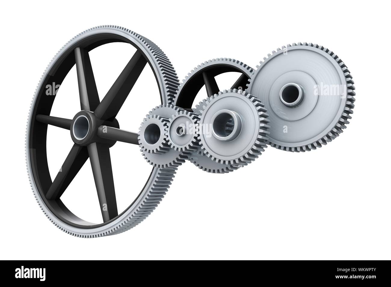White cogs and wheels connecting on white background Stock Photo - Alamy