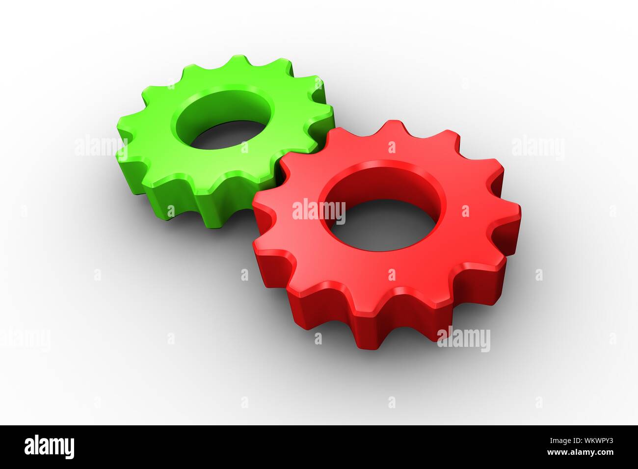 Red and green cog and wheel on white background Stock Photo - Alamy