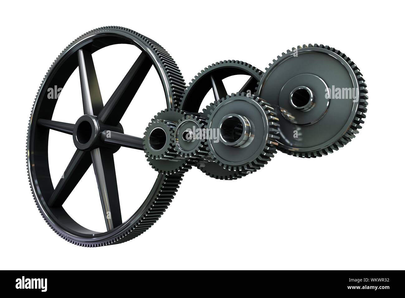 Metal cogs and wheels connecting on white background Stock Photo - Alamy