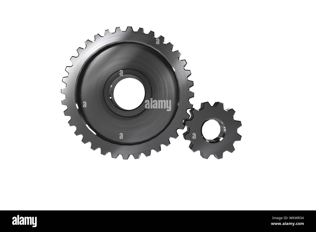 Metal cog and wheel connecting on white background Stock Photo - Alamy