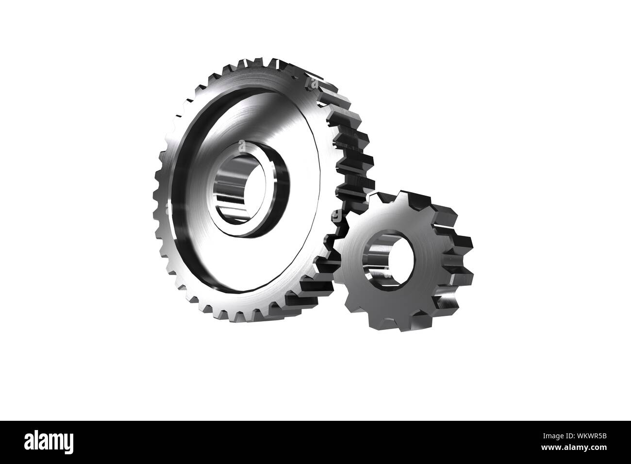 Metal cog and wheel connecting on white background Stock Photo - Alamy